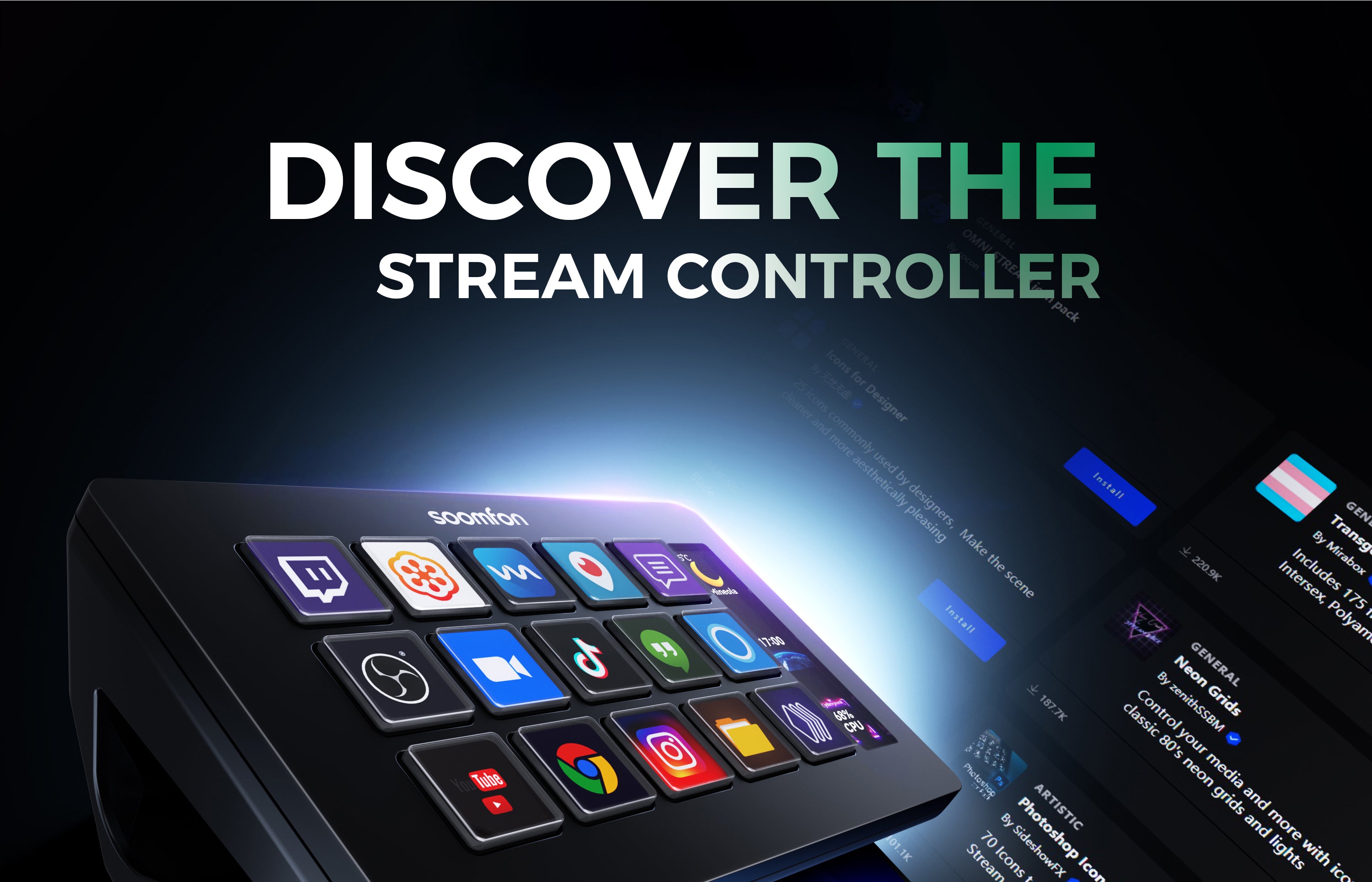 SOOMFON Stream Controller with 15 Macro Keys & Dashboard